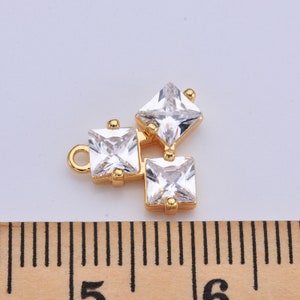 20 Tiny Three Square Stones Charm Pendant CZ Crystal Embellished Dainty ...