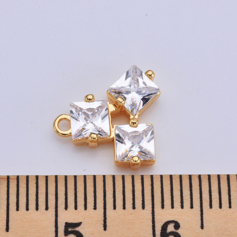 20 Tiny Three Square Stones Charm Pendant Rhinestone - Etsy