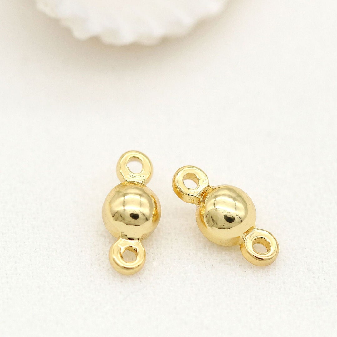 10 Tiny Double Looped Glossy Bead Charm Connector Dainty 14K - Etsy