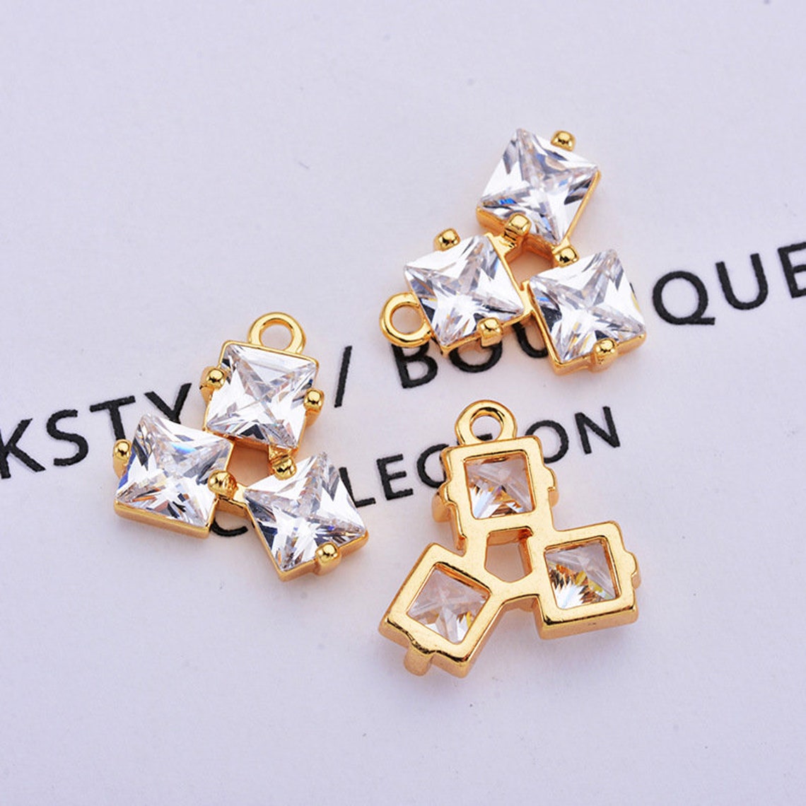 20 Tiny Three Square Stones Charm Pendant Rhinestone - Etsy