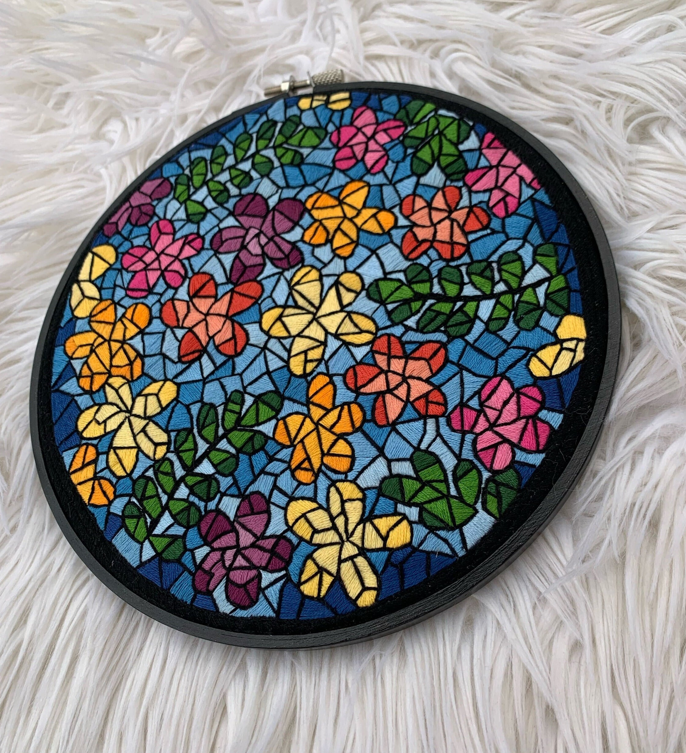 Floral Stained Glass Hand Embroidery Design: Colorful Flowers (PDF ...