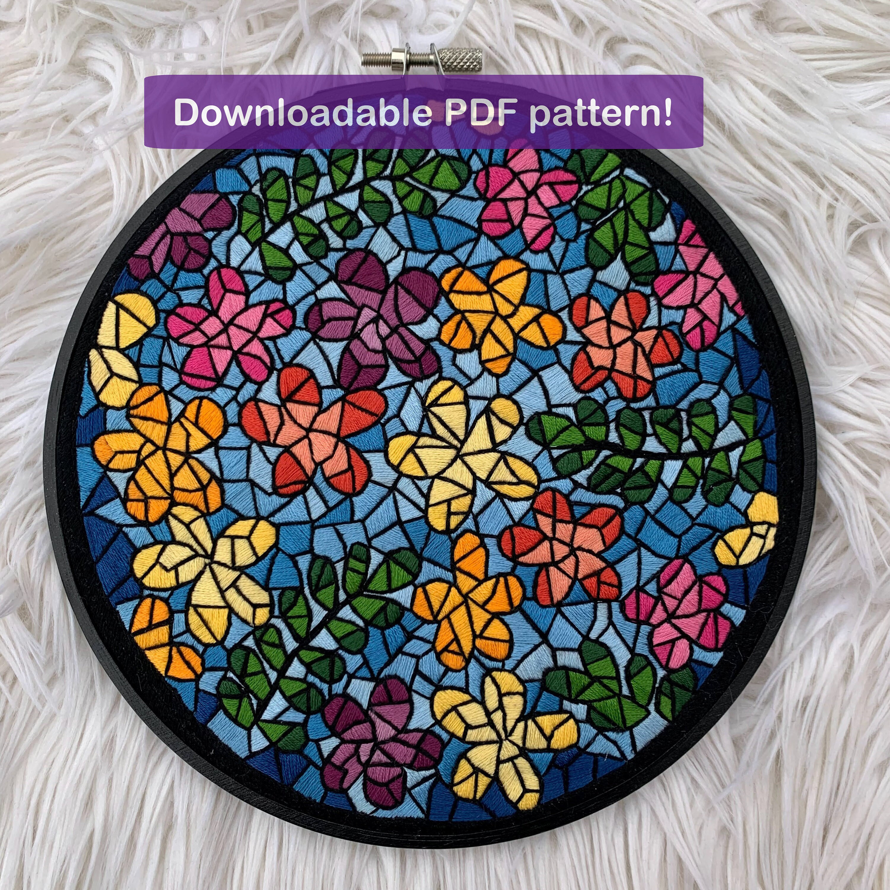 Floral Stained Glass Hand Embroidery Pattern Colorful - Etsy