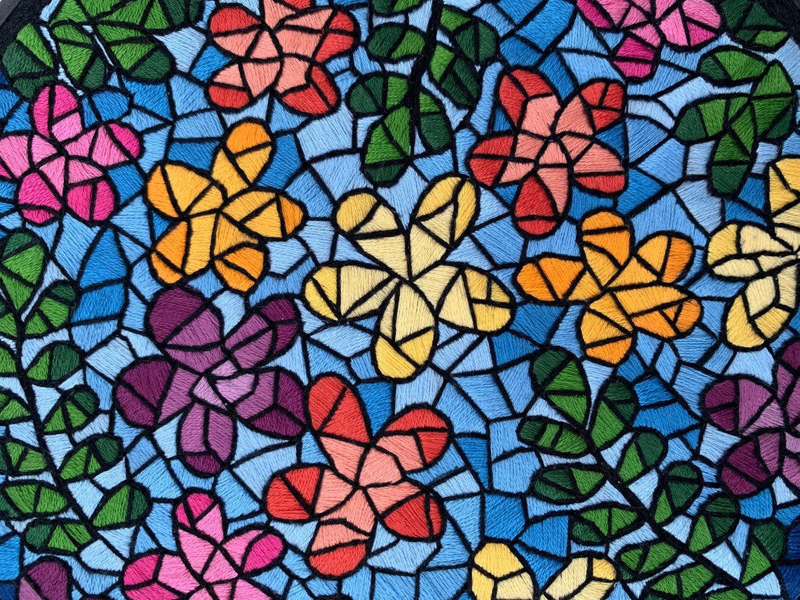 Floral Stained Glass Hand Embroidery Design: Colorful Flowers (PDF ...