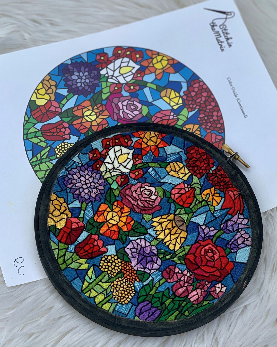Floral Stained Glass Hand Embroidery Pattern Downloadable - Etsy