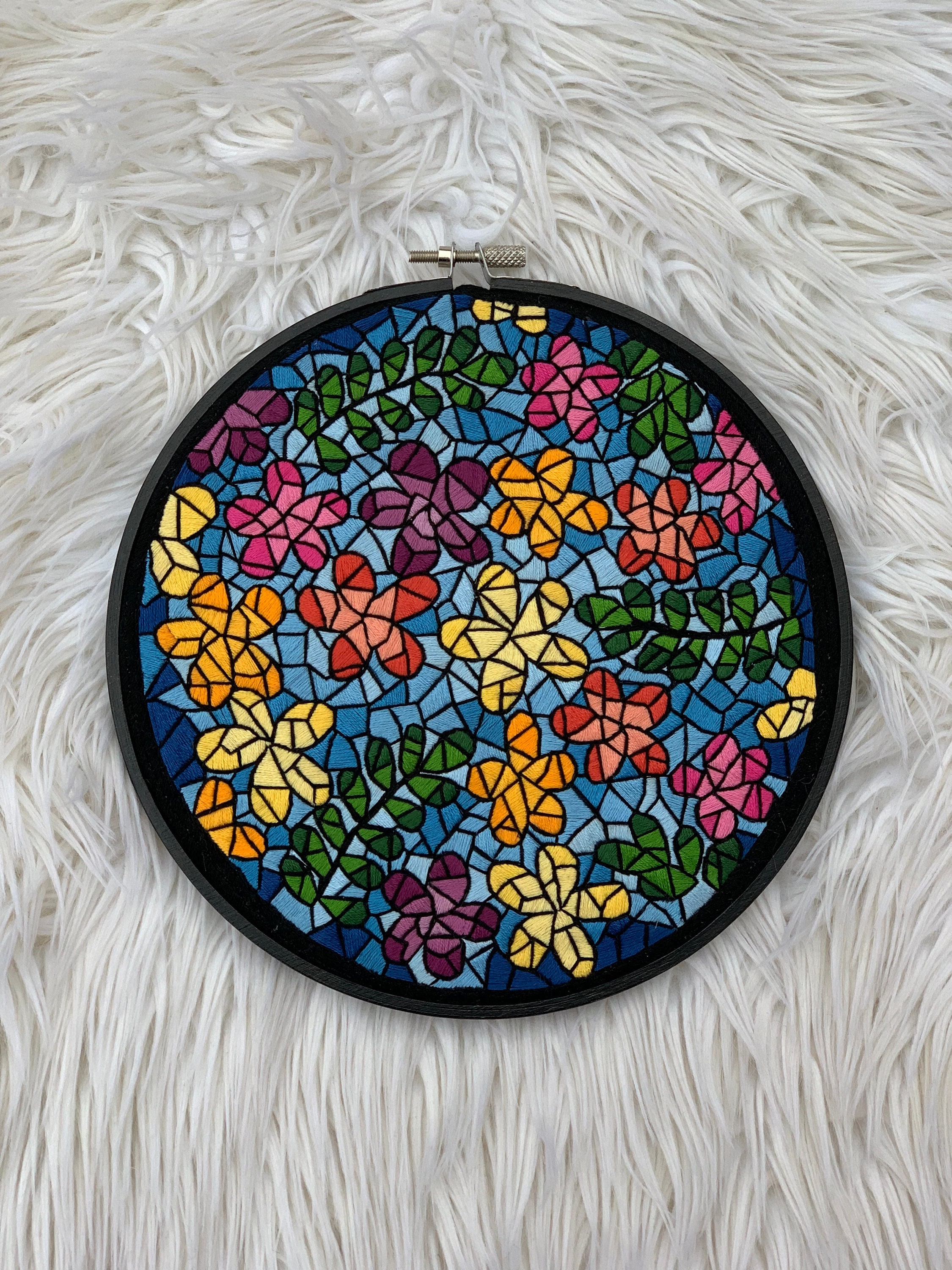 Floral Stained Glass Hand Embroidery Pattern Colorful - Etsy