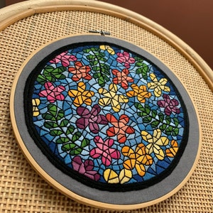 Floral Stained Glass Hand Embroidery Design: Colorful Flowers (PDF ...