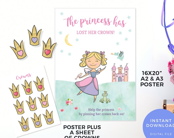 Pin the Crown on the Princess Game, PRINTABLE Fairytale Games, Princess ...