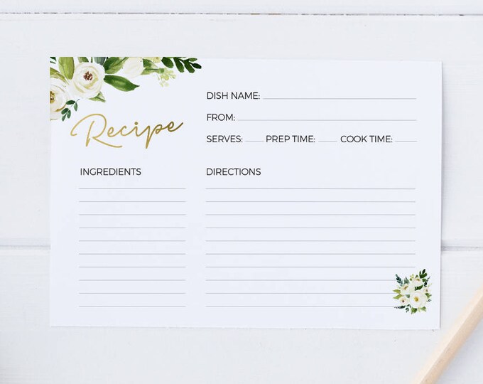 Recipe Card, Printable. Kitchen Tea Recipe Card, Instant Download ...