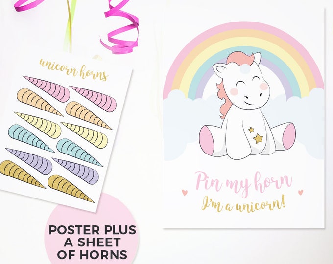 Pin the Horn on the Unicorn Game, PRINTABLE Unicorn Games, Unicorn ...