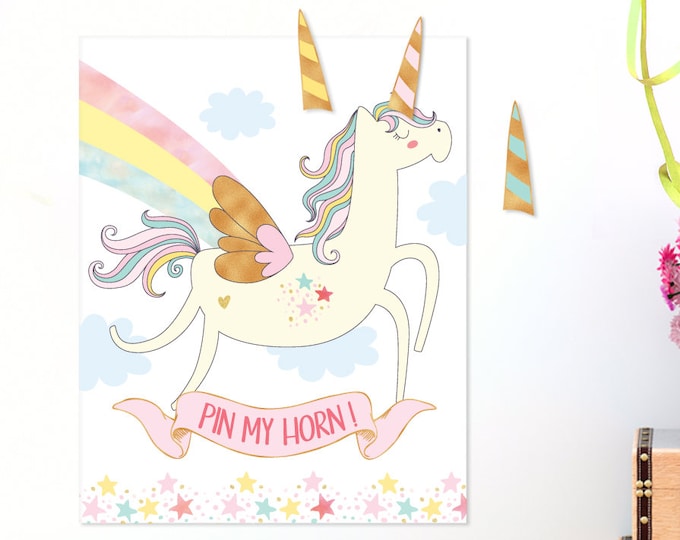 Unicorn Party Games, Printable Pin the Horn on the Unicorn Game Pdf ...