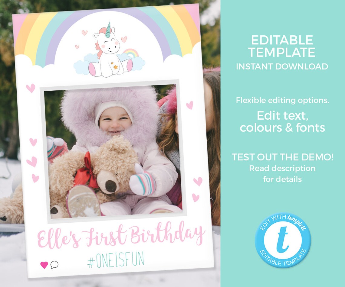 Unicorn Photo Frame EDITABLE Unicorn Photo Booth Frame | Etsy