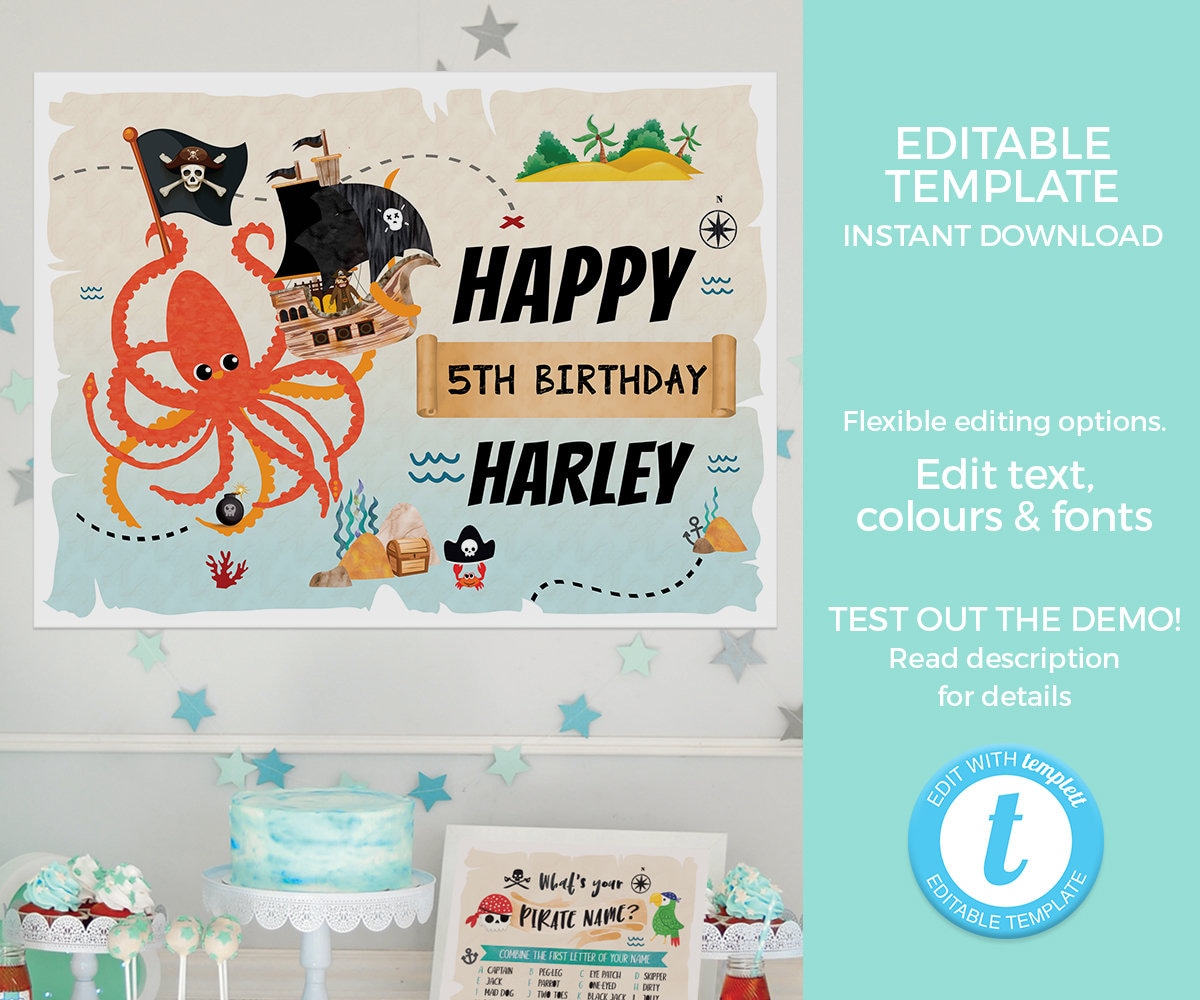 Pirate backdrop TEMPLATE Pirate party decorations EDITABLE | Etsy