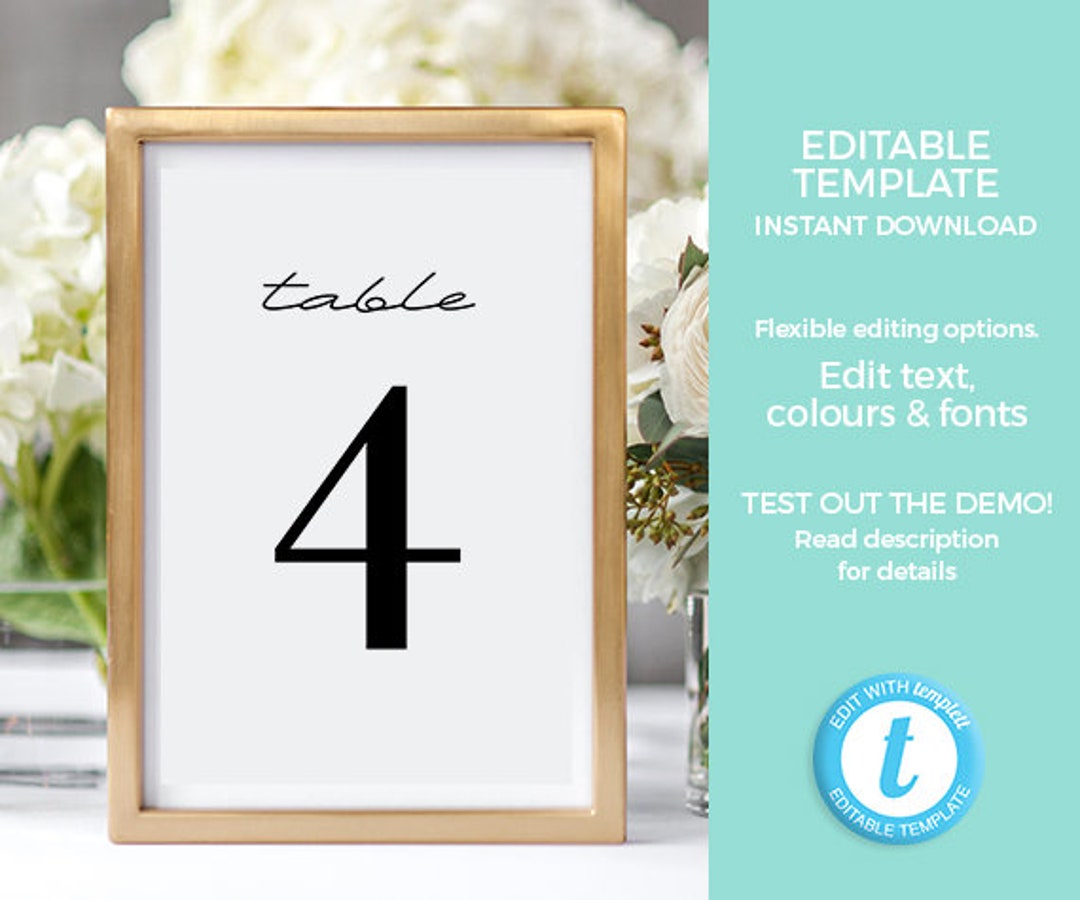 Elegant Table Numbers TEMPLATE. Black White Table Decor EDITABLE Baby ...