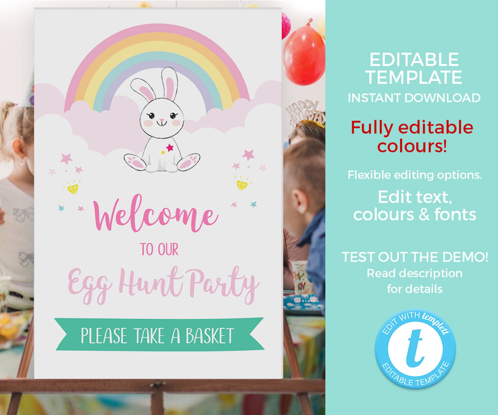 Large Bunny Cutout, PRINTABLE Digital Easter Bunny Cardboard Cut Out ...