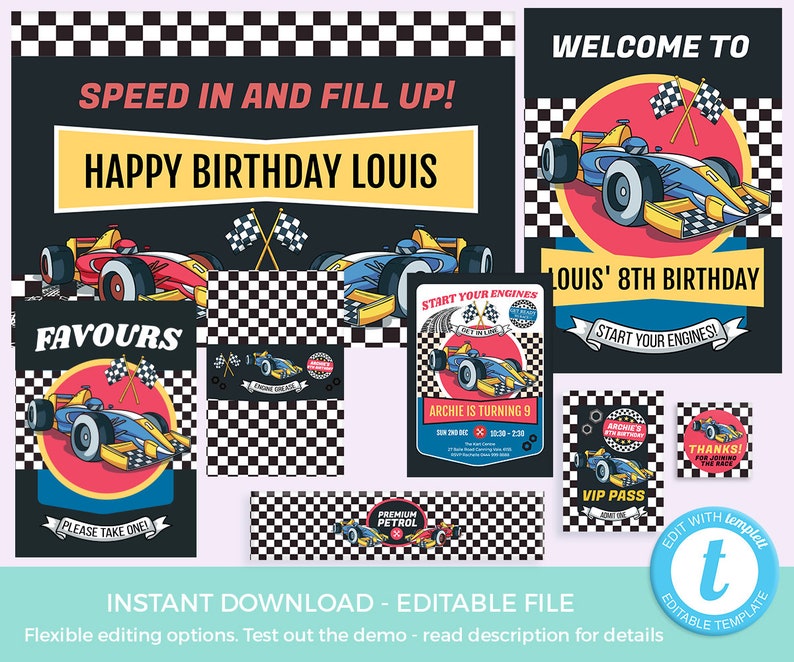 Racing Car Labels EDITABLE Template Car Party Favor Labels - Etsy