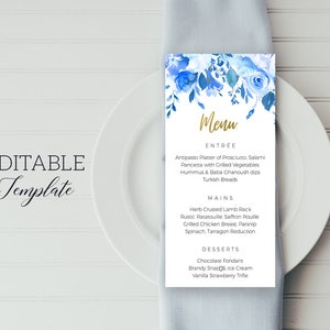 Blue Floral Bottle Labels TEMPLATE, Blue Water Bottle Labels PRINTABLE ...