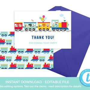 Train Thank You Cards EDITABLE Template. Zoo Thank You Cards PRINTABLE ...