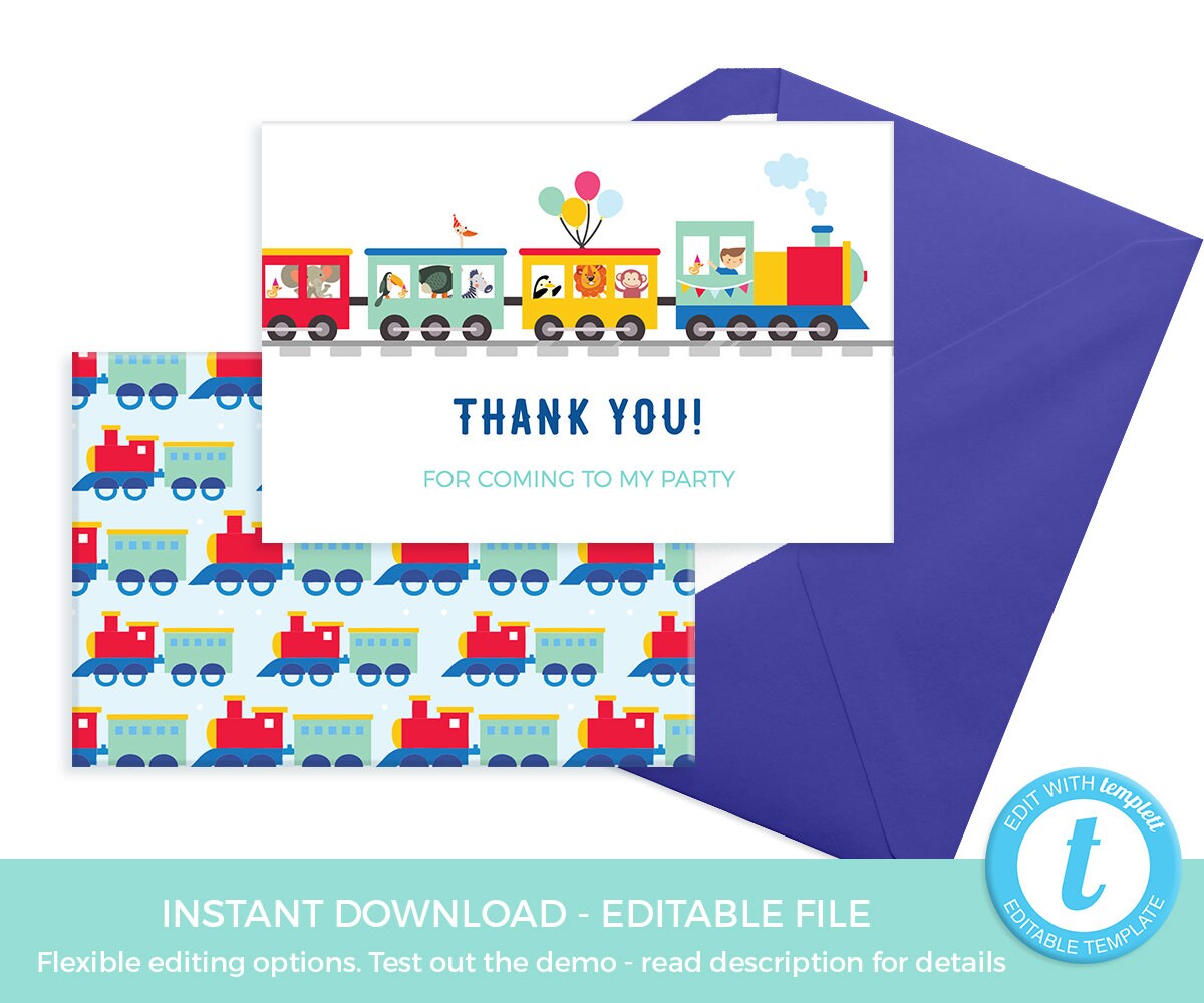 Train Thank You Cards EDITABLE Template. Zoo Thank You Cards | Etsy