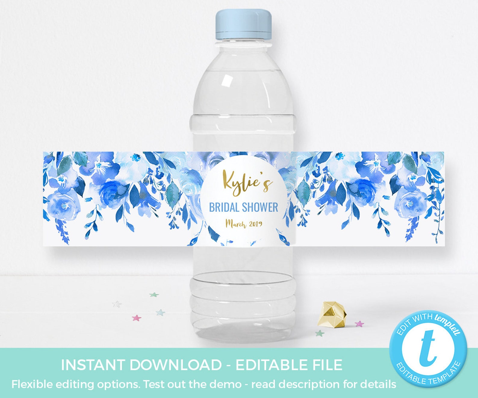 Blue Floral Baby Shower PRINTABLE Christening Decor Pack Boy | Etsy