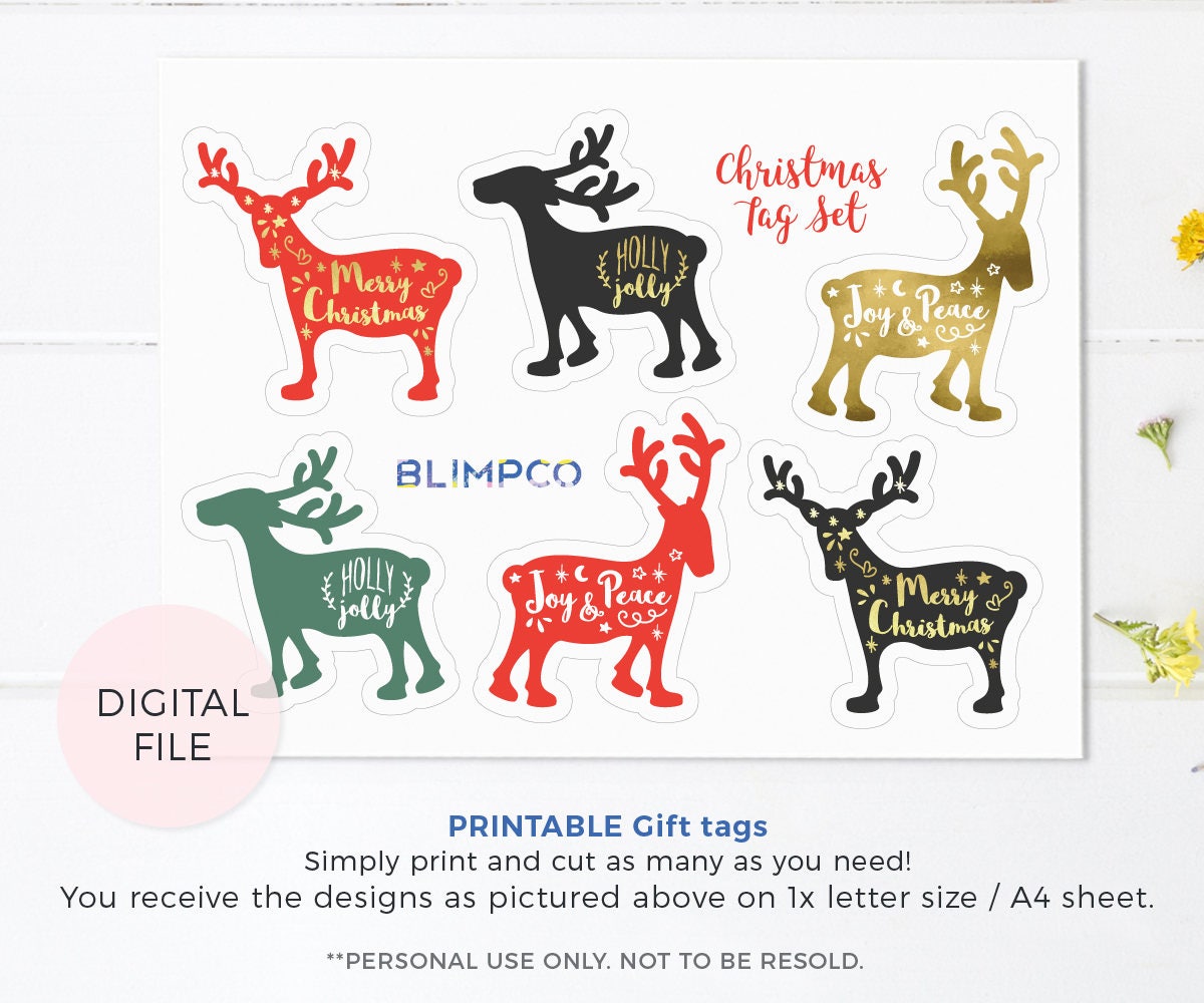 Gift Tags. Reindeer. Download Printable Christmas Winter | Etsy