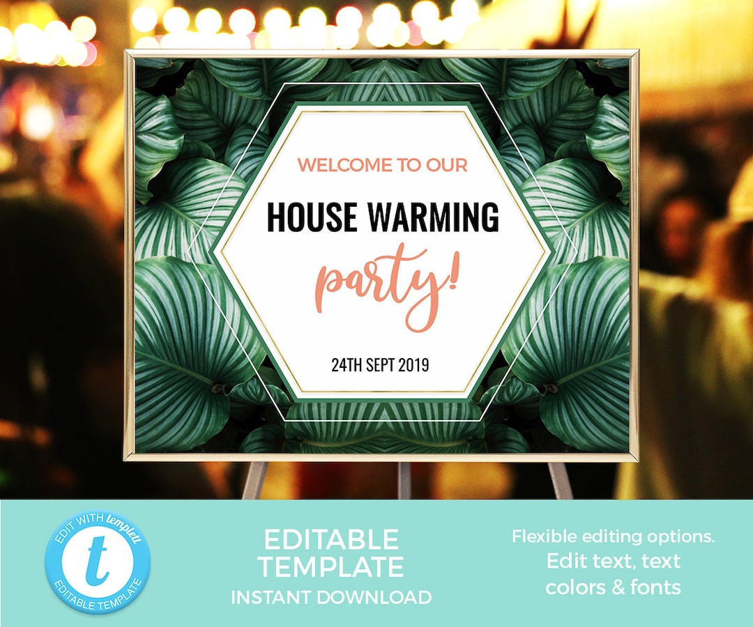 Tropical Welcome Sign PRINTABLE, Greenery Housewarming Sign TEMPLATE ...
