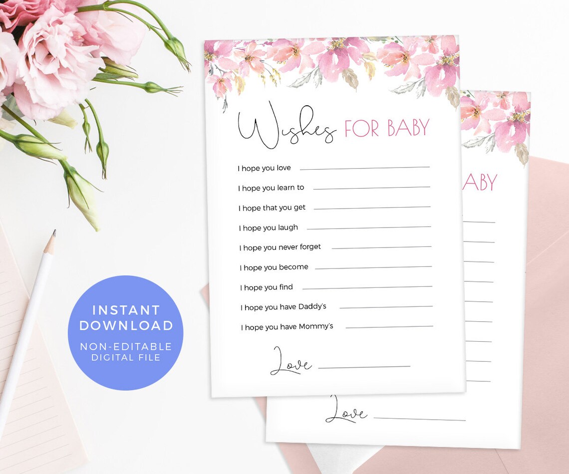 Pink Wishes for Baby Card PRINTABLE Classy Baby Shower Games - Etsy