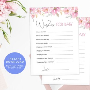Pink Wishes for Baby Card PRINTABLE Classy Baby Shower Games - Etsy