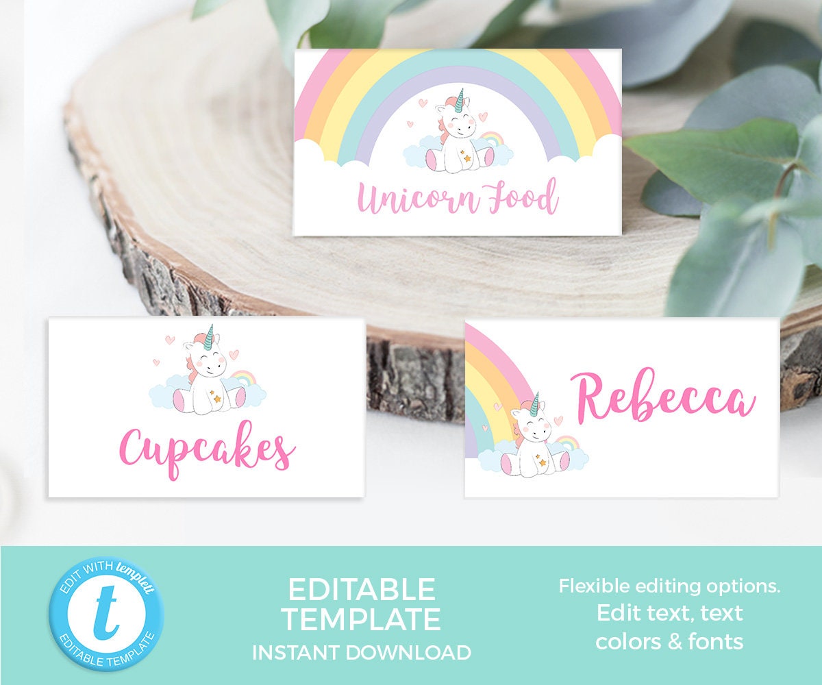 Unicorn food labels TEMPLATE Unicorn place cards EDITABLE | Etsy