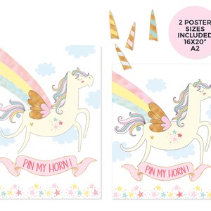 Unicorn Party Games, Printable Pin the Horn on the Unicorn Game Pdf ...