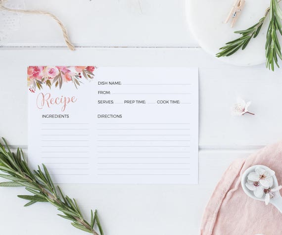 Printable Recipe Card Floral Kitchen Tea Recipe Card Instant - Etsy