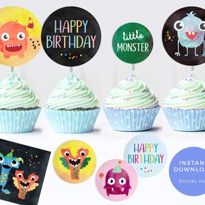 Monster Cupcake Toppers, Monster Labels, Printable Cupcake Toppers ...