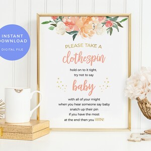 Nappy Raffle Sign and Ticket INSTANT Download, Peach Floral Nappy ...