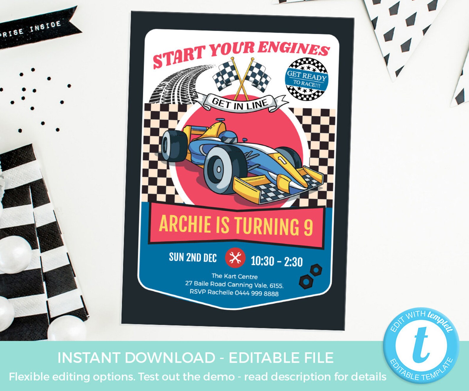 Racing Car Labels EDITABLE Template Car Party Favor Labels - Etsy