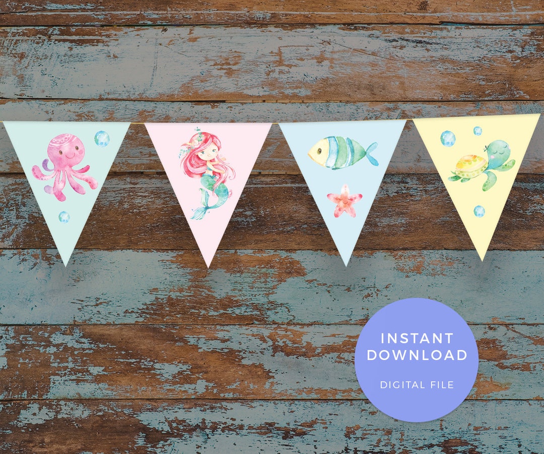 Mermaid Paper Garland, Mermaid Flag Bunting, PRINTABLE Mermaid Flag ...