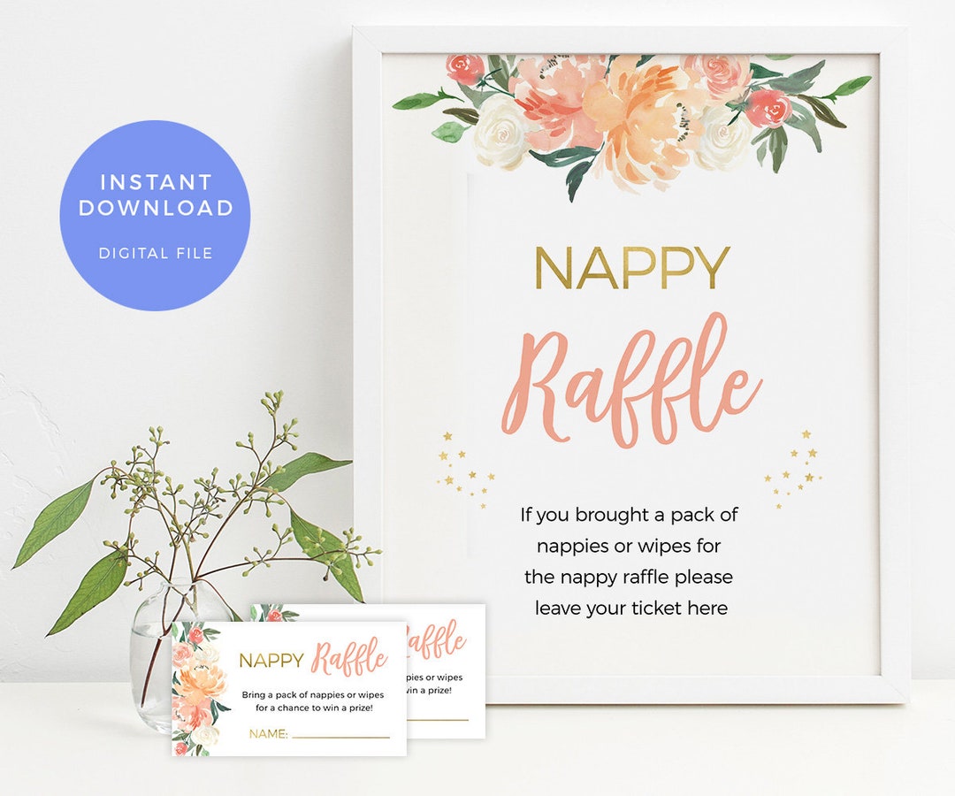 Nappy Raffle Sign and Ticket INSTANT Download, Peach Floral Nappy ...