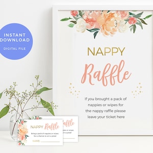 Nappy Raffle Sign and Ticket INSTANT Download, Peach Floral Nappy ...