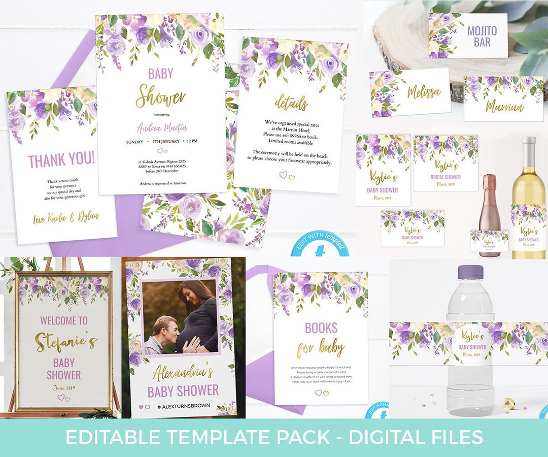Violet Party Decorations INSTANT Download Purple Floral - Etsy
