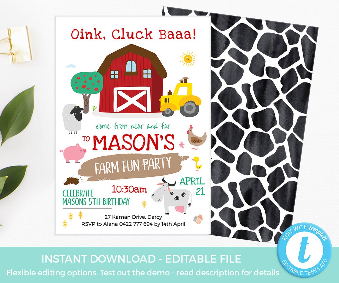 Farm Party Decor Set EDITABLE Templates Printable Barnyard | Etsy