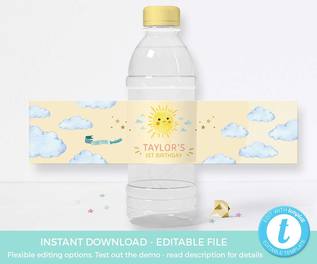 Sunshine Water Bottle Labels PRINTABLE, Little Sunshine Label TEMPLATE ...