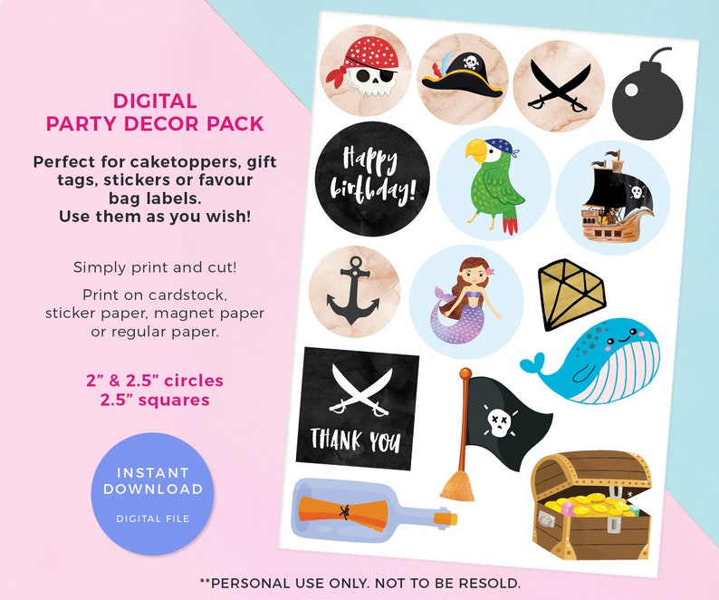 Pirate Cupcake Toppers Printable Pirate Labels Pirate Theme - Etsy