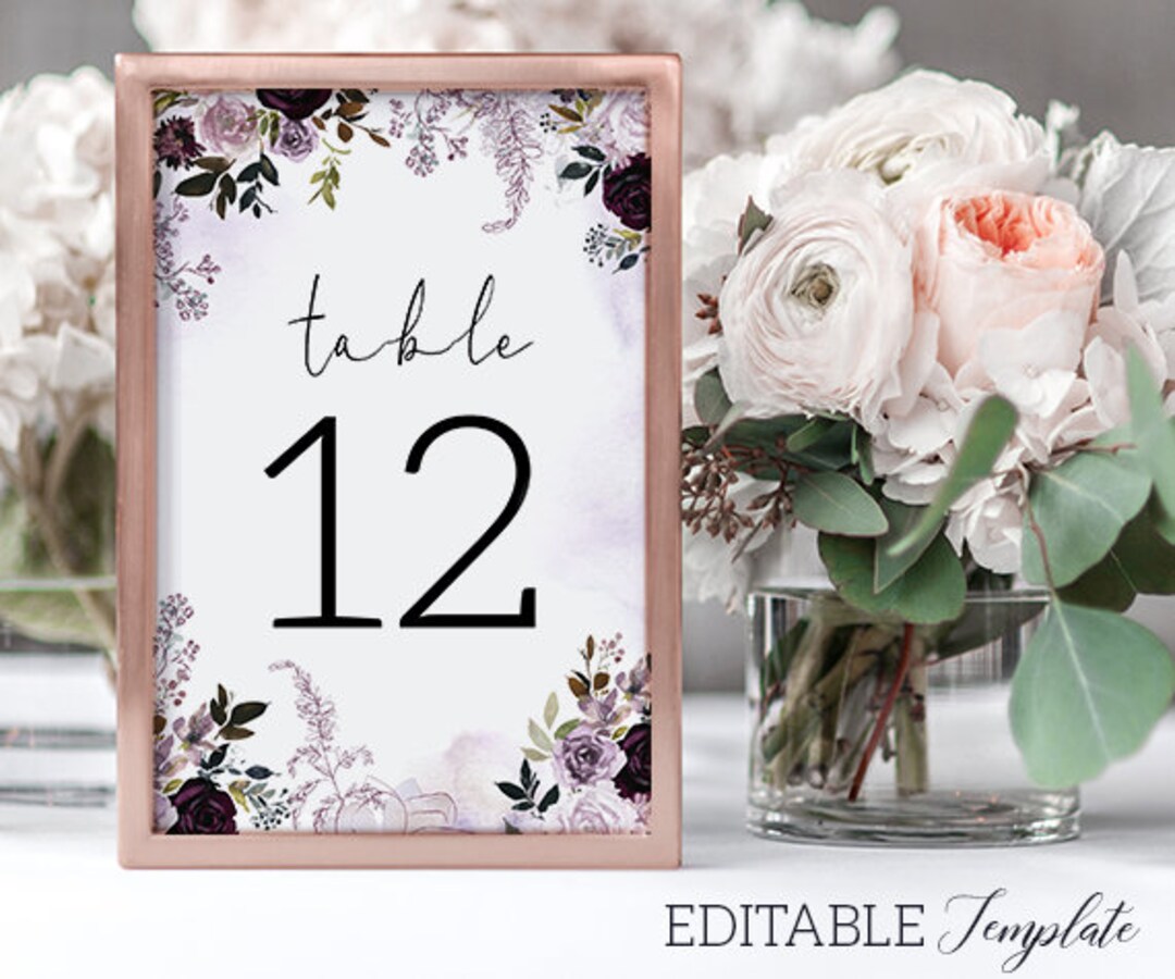 Woodland Table Number TEMPLATE, Mauve Baby Shower Table Decor EDITABLE ...