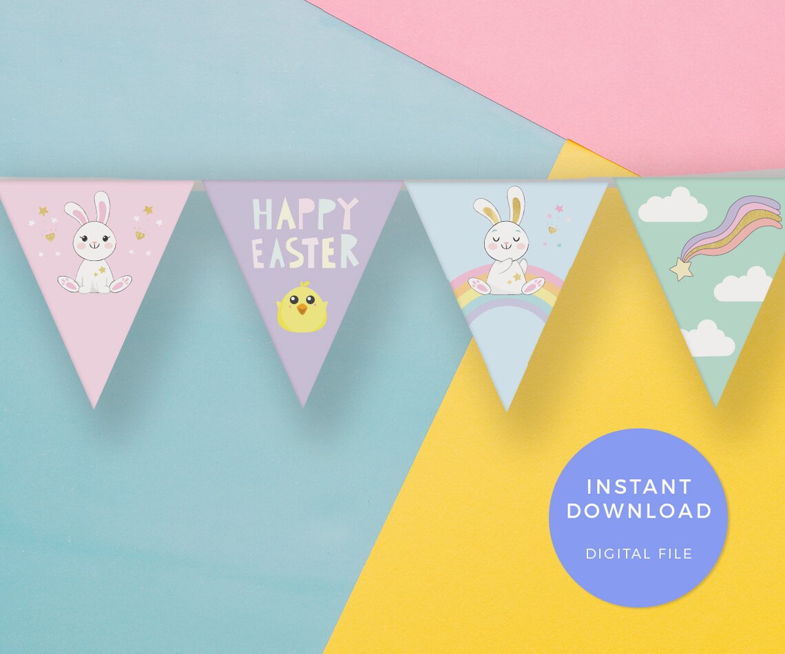Easter Paper Garland PRINTABLE, Cute Easter Bunny Bunting, Paper Flag ...