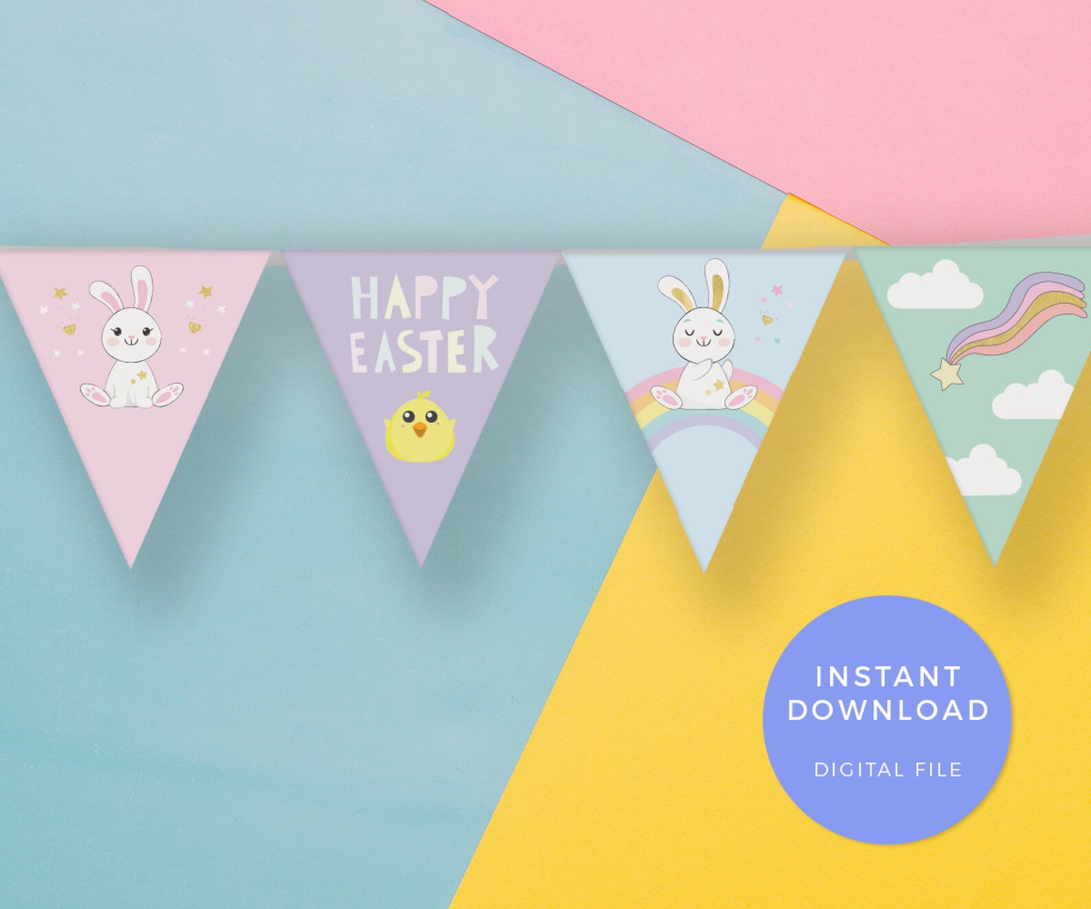 Easter Paper Garland PRINTABLE, Cute Easter Bunny Bunting, Paper Flag ...