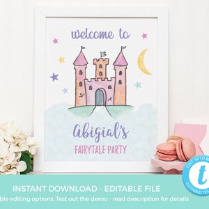 Princess Party Sign, EDITABLE Princess Castle Welcome Sign, Fairytale ...