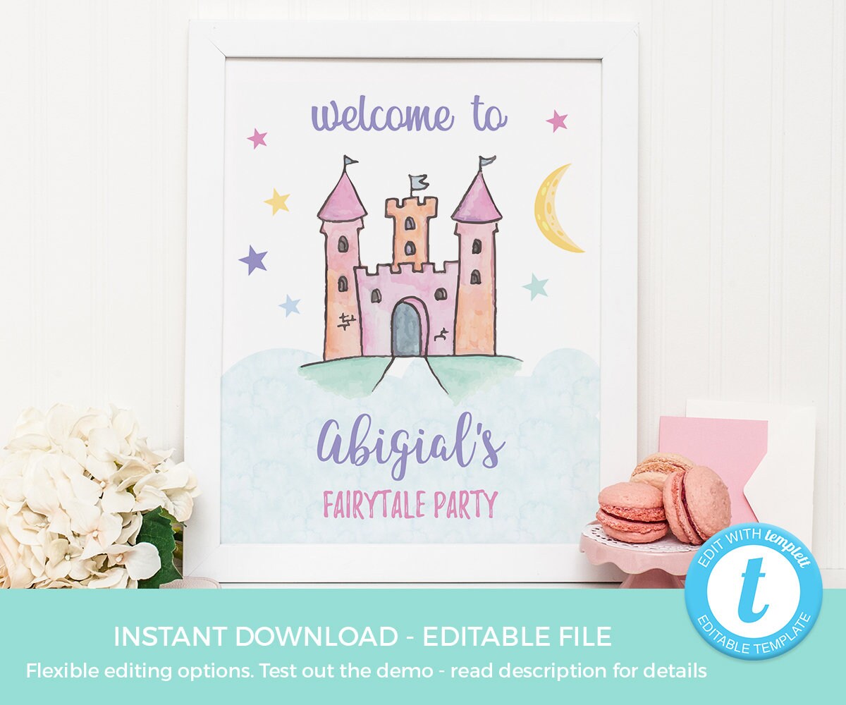 Princess party sign EDITABLE Princess castle welcome sign | Etsy