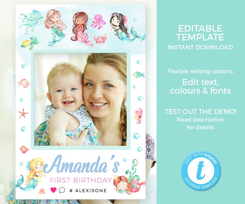 Mermaid Photo Frame EDITABLE Template Mermaid Photo Props | Etsy