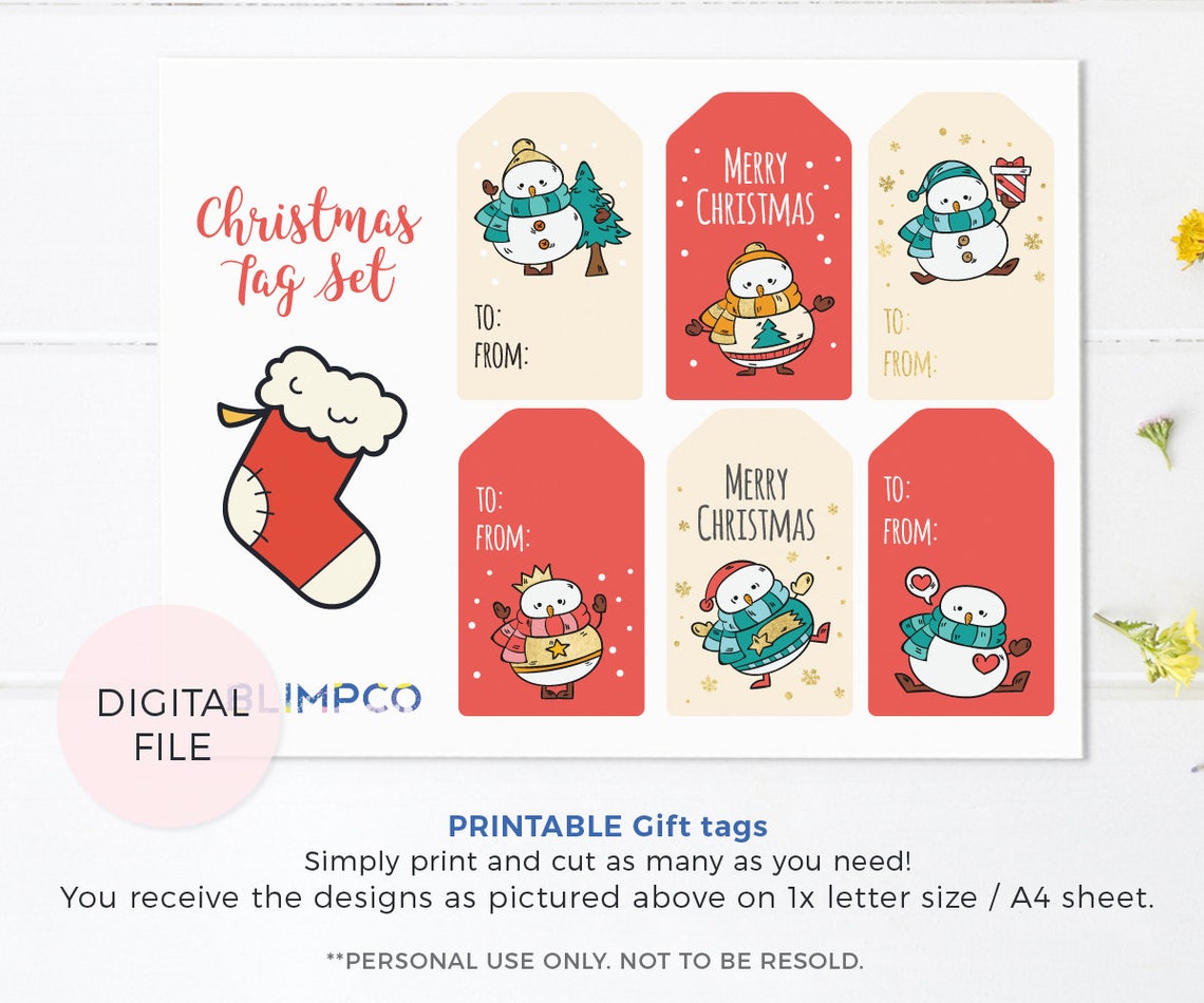 Snowman Gift Tags Printable Snowmen Gift Tags Cute Christmas | Etsy
