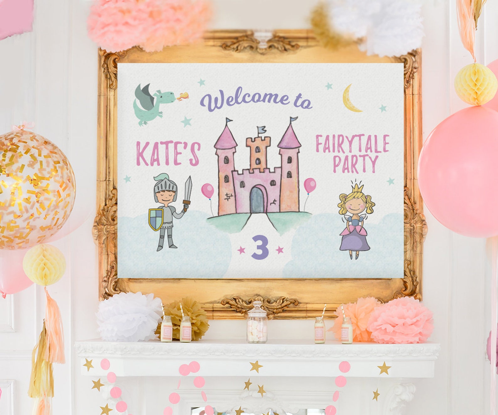 Princess Party Sign EDITABLE Princess Castle Welcome Sign - Etsy