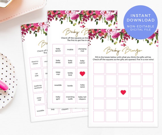 Baby Bingo Game PRINTABLE Bright Pink Baby Bingo Card Girl | Etsy