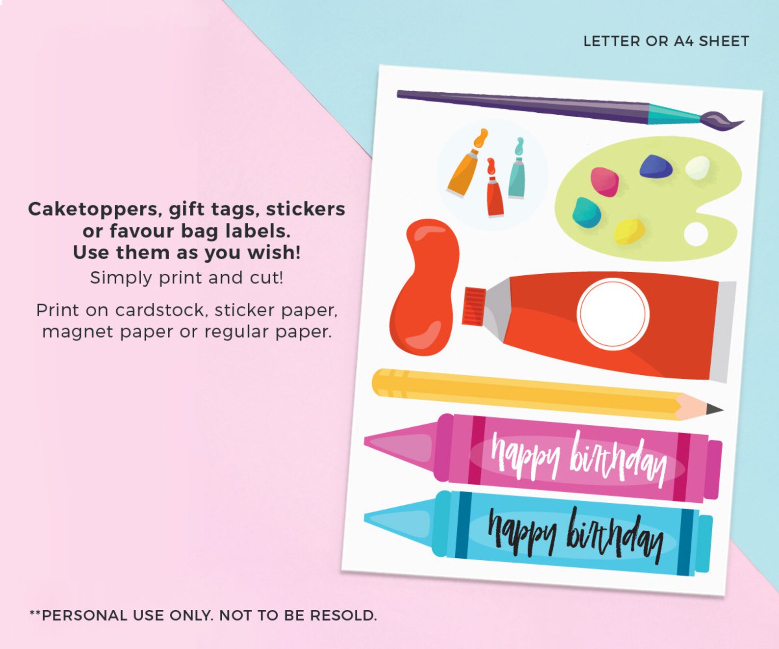 Art Party Labels Printable Art Labels Art Party Cupcake - Etsy